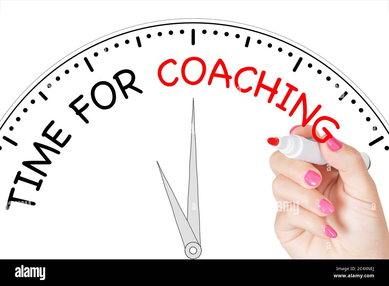 Woman Hand Writing Time for Coaching Message with Red Marker on ...