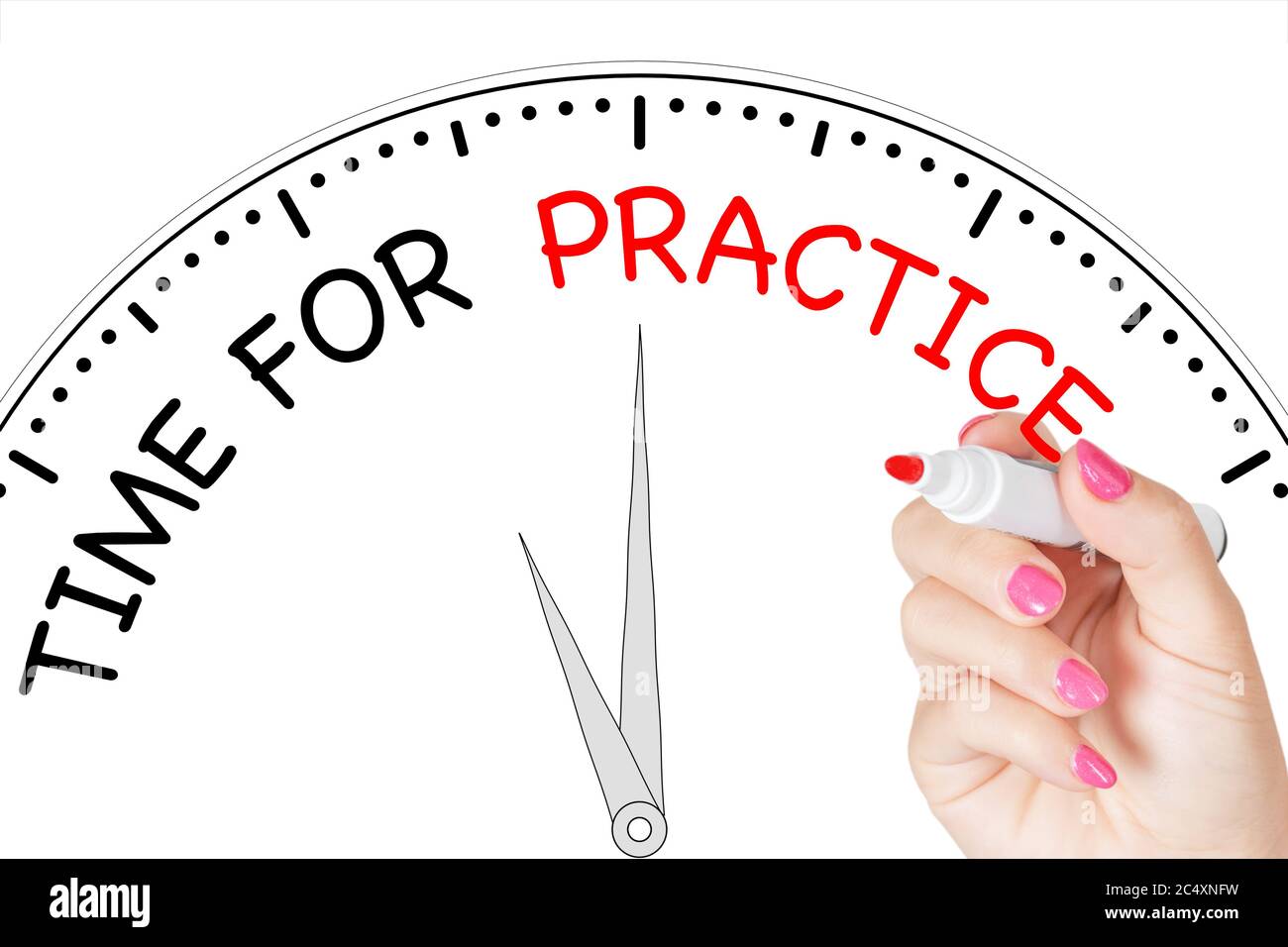 Woman Hand Writing Time for Practice Message with Red Marker on ...