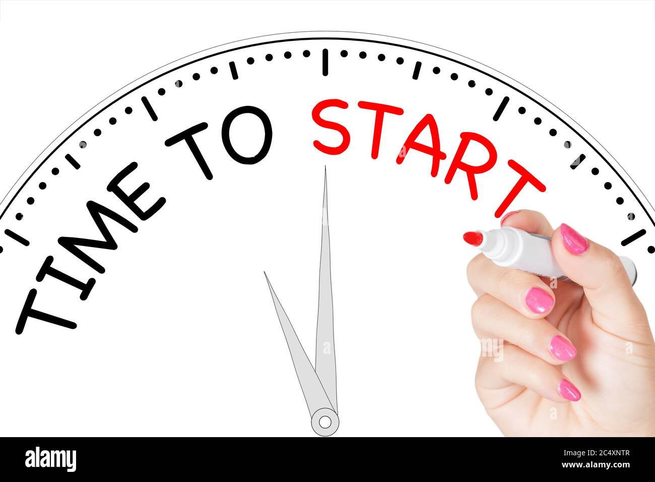 Woman Hand Writing Time to Start Message with Red Marker on Transparent ...