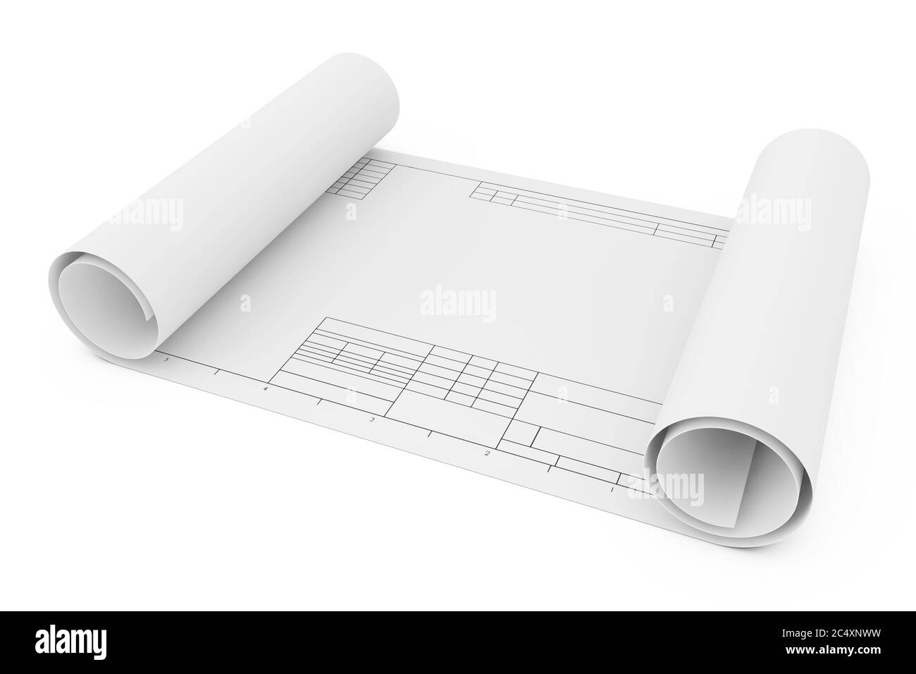 Rolled Drawing Template Paper on a white background. 3d Rendering Stock ...