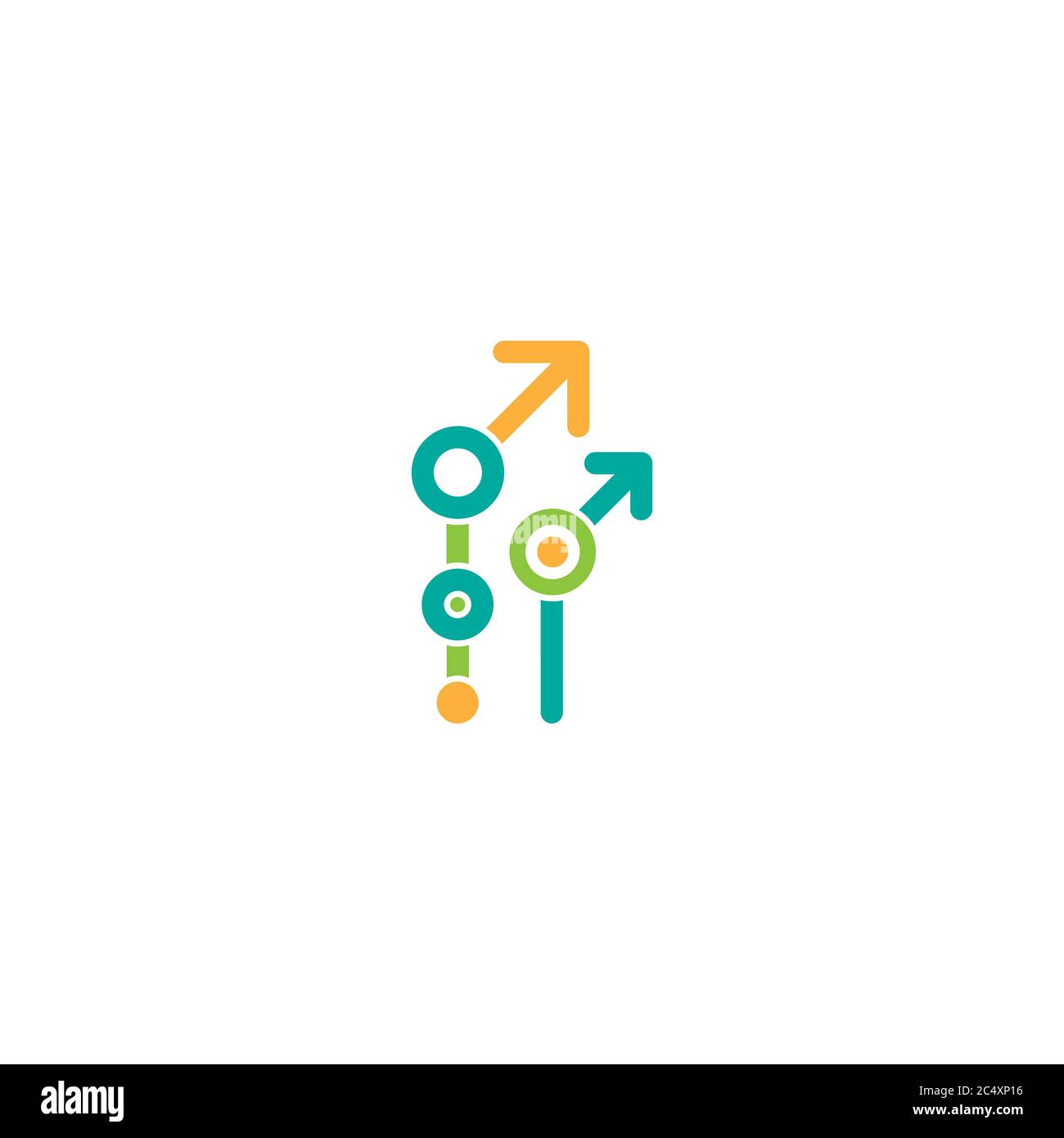 blue and green arrows up with dots and circles. icon isolated on white ...