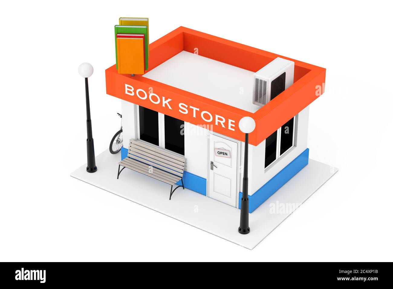 Toy Cartoon Book Shop or Book Store Building Facade on a white ...