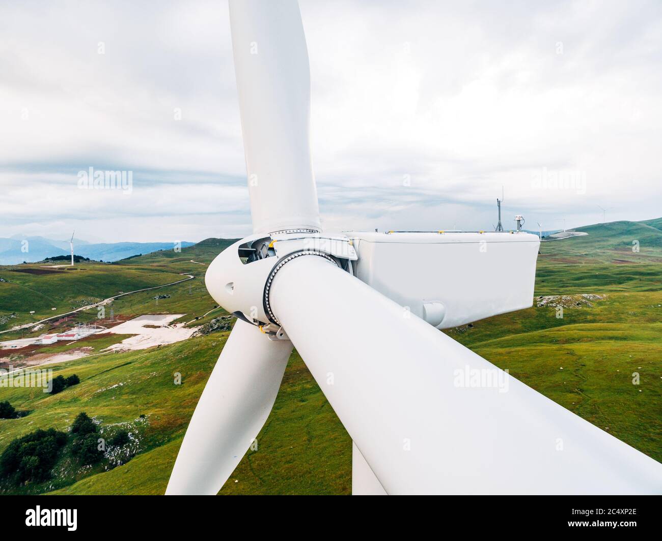 A very close-up of the rotor and wind turbine blades Stock Photo - Alamy