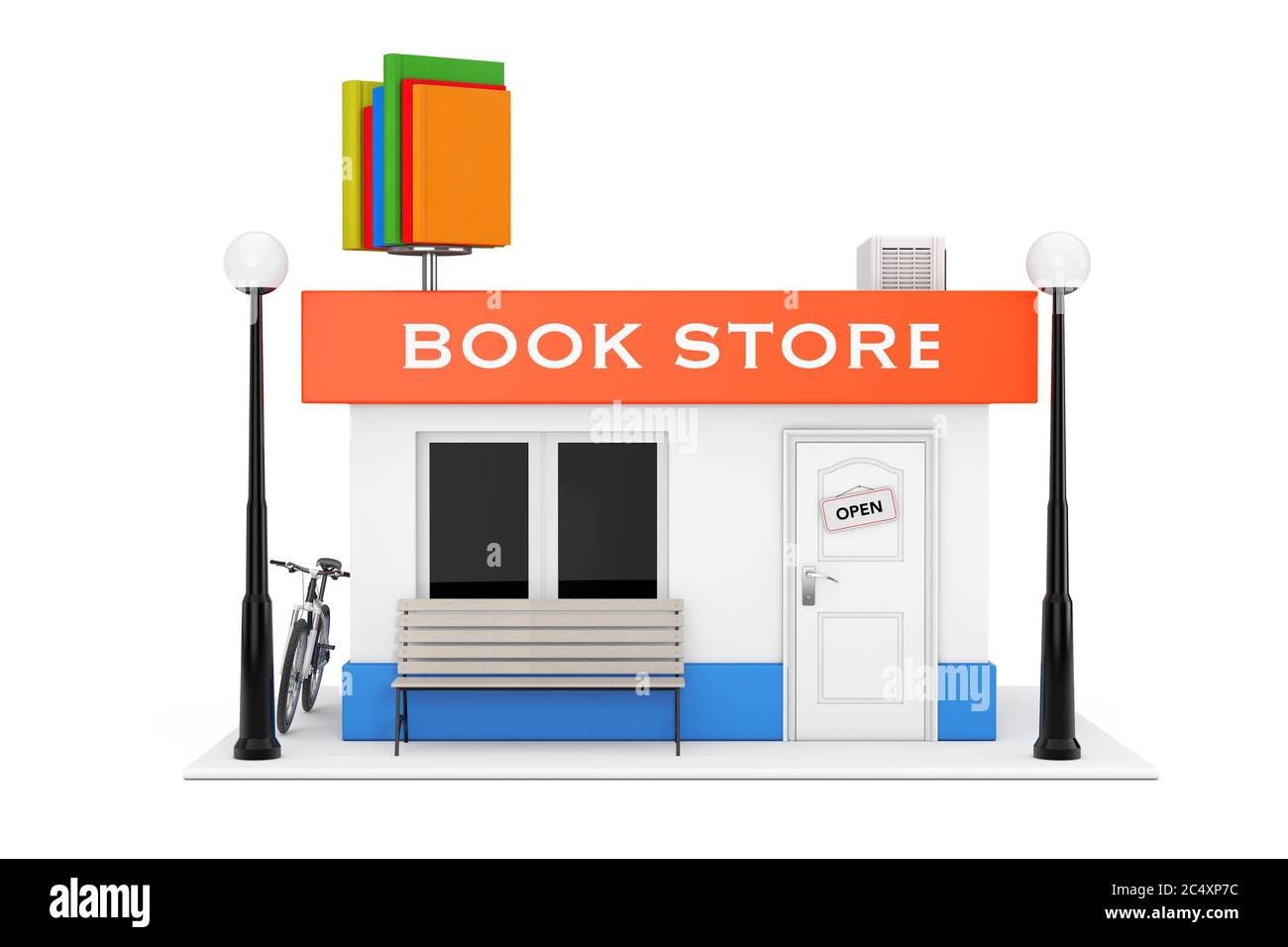 Toy Cartoon Book Shop or Book Store Building Facade on a white ...