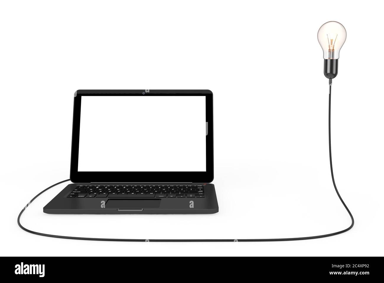 Laptop Computer Connected to Creative Idea Light Bulb on a white ...