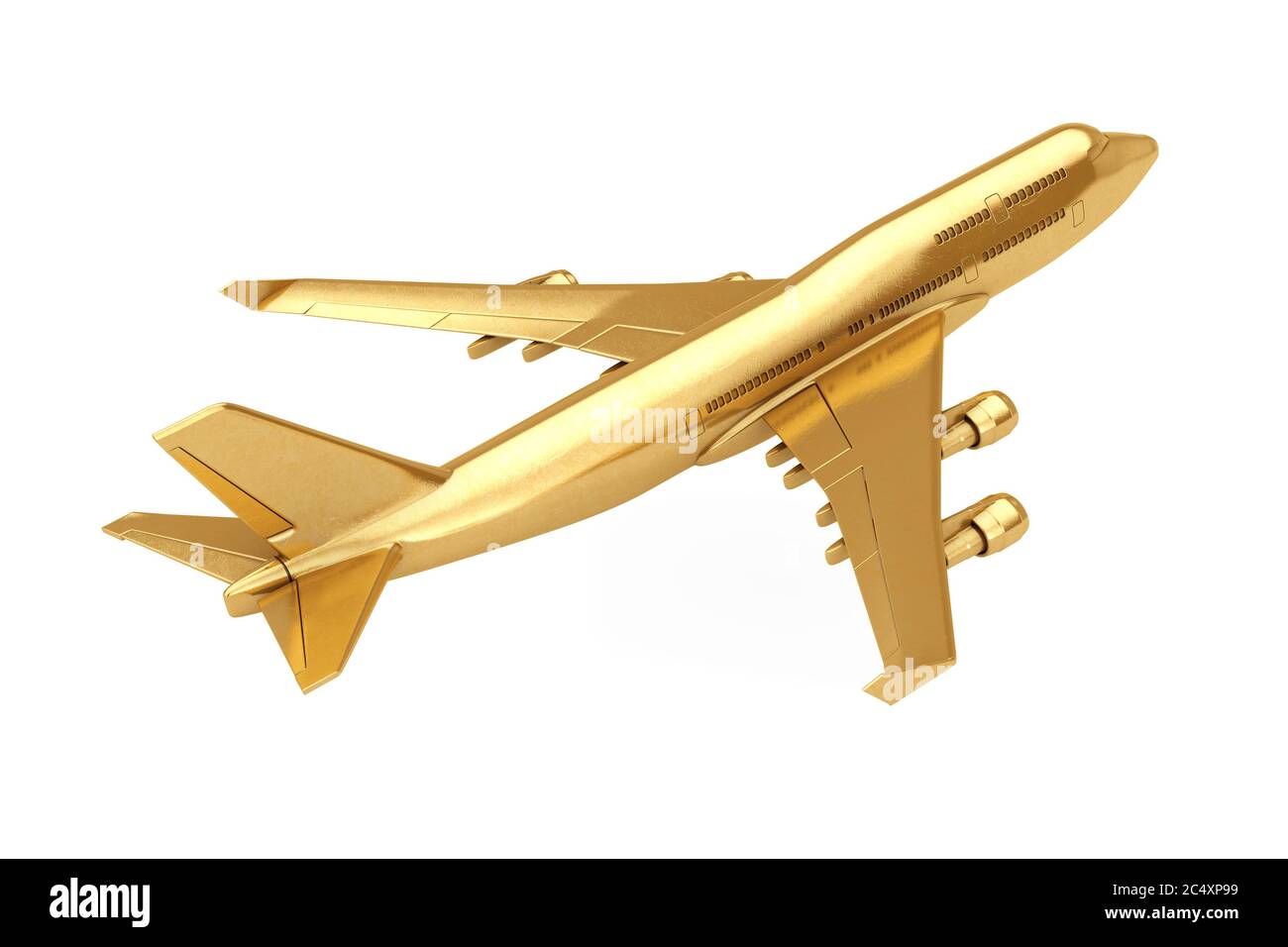 Golden Jet Passenger's Airplane on a white background. 3d Rendering ...