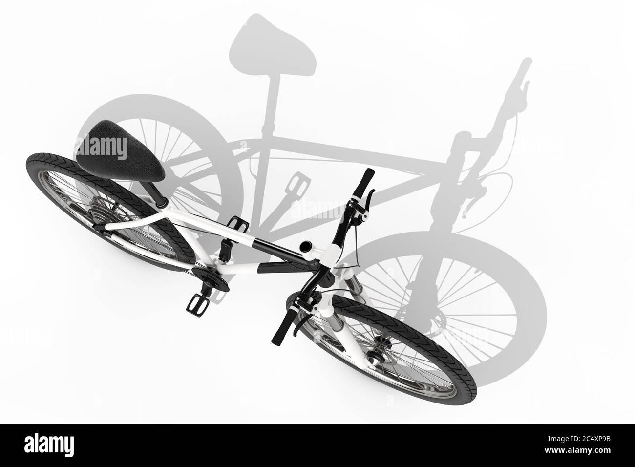 Black and White Mountain Bike with Long Shadow on a white background ...