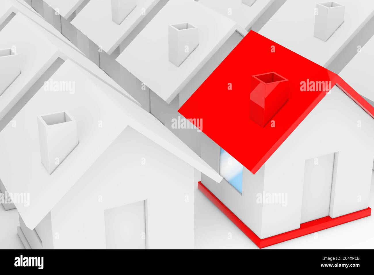 Real Estate Property Industry Concept. Red house in among White Houses ...