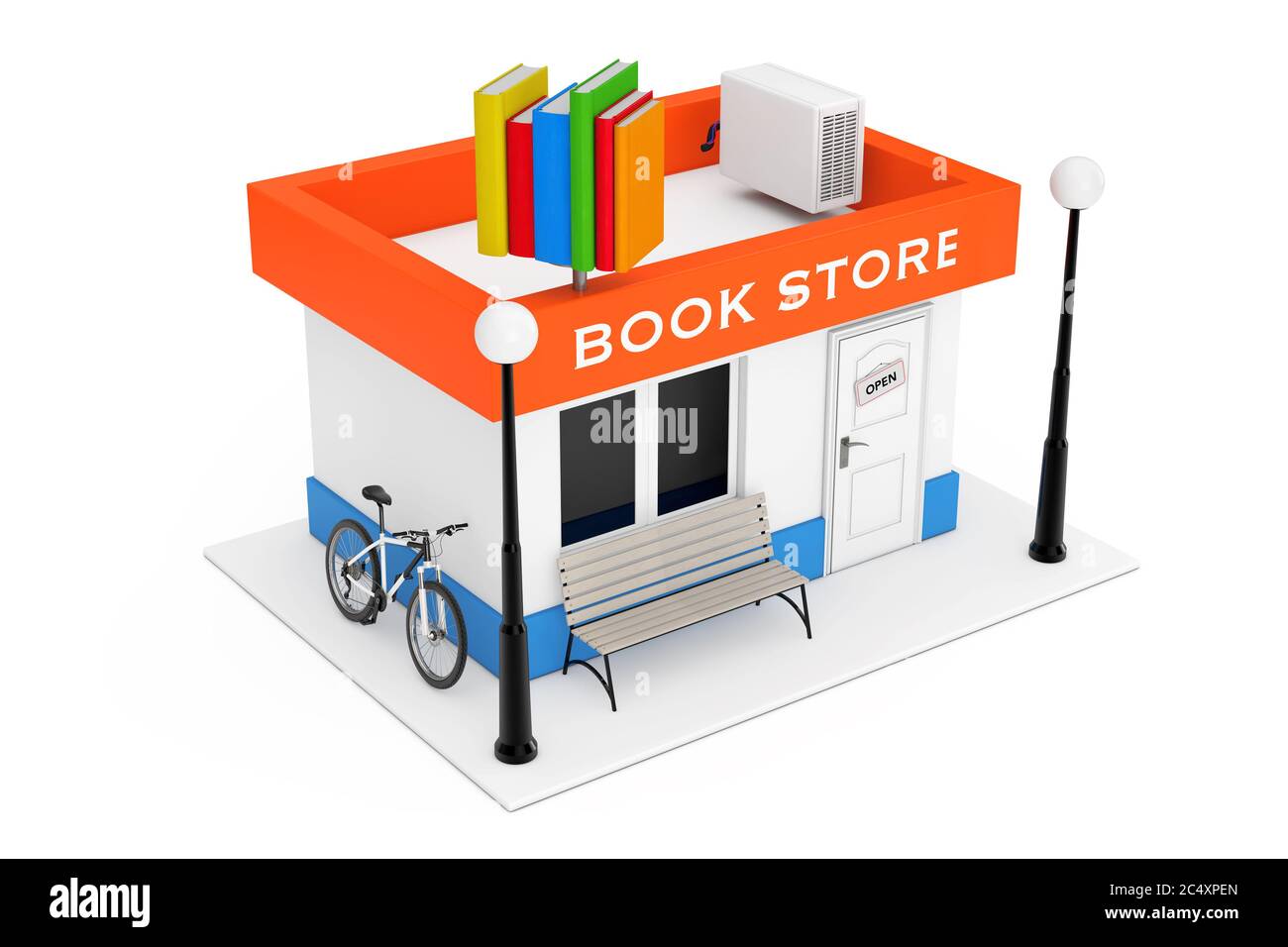 Toy Cartoon Book Shop or Book Store Building Facade on a white ...