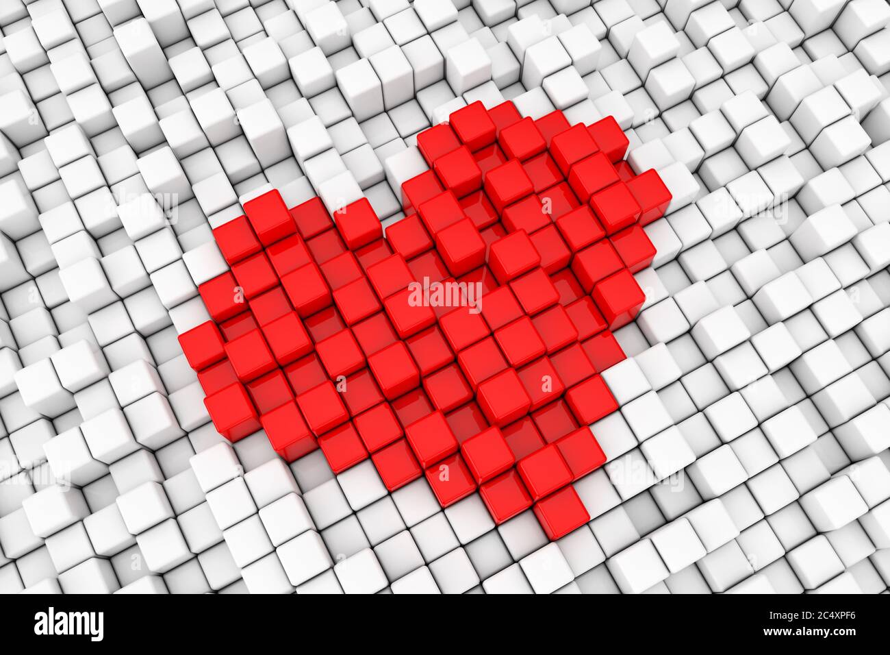 Red Heart Block Cube Pixel Sign extreme closeup. 3d Rendering Stock ...
