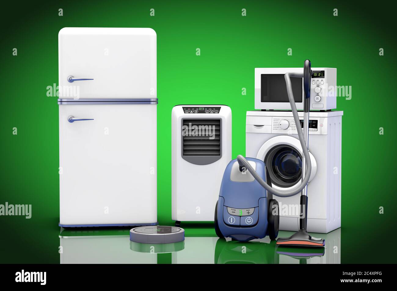 Household Appliances Set on a green background. 3d Rendering Stock ...
