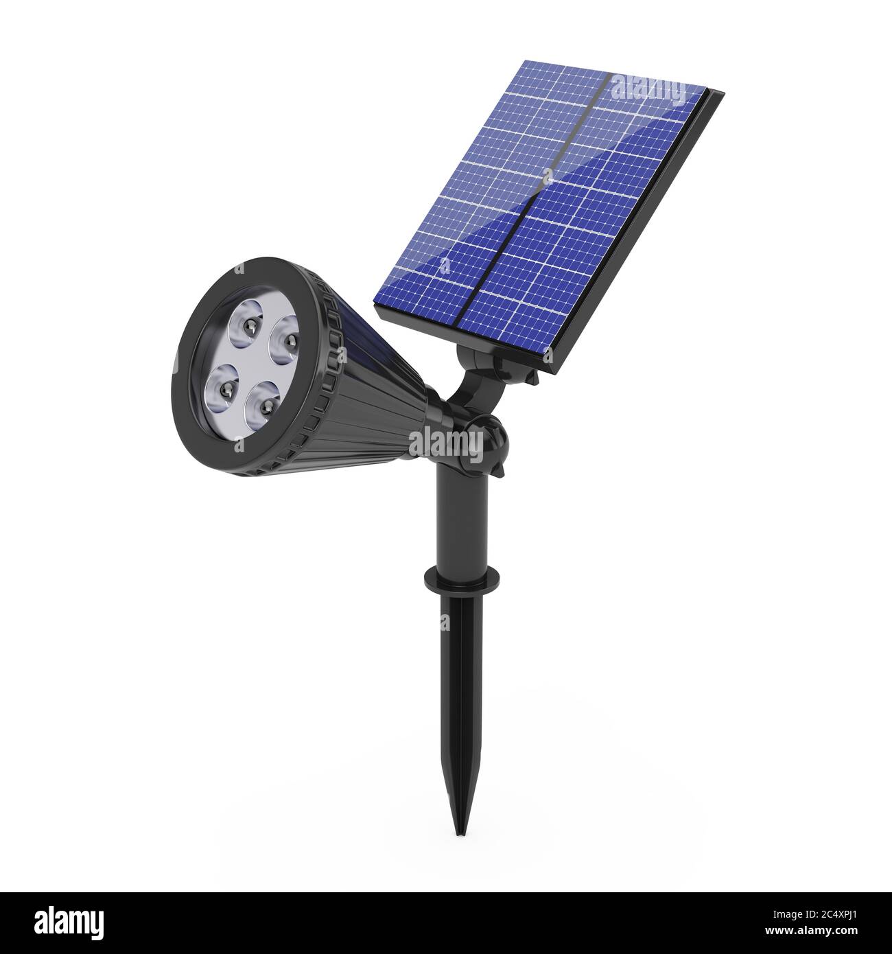 Outdoor Garden LED Spotlight with Solar Panel on a white background. 3d ...
