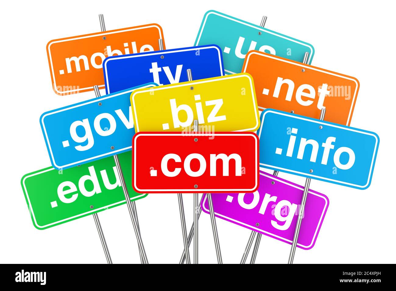 Internet Concept. Domain Name Color Signs on a white background. 3d ...
