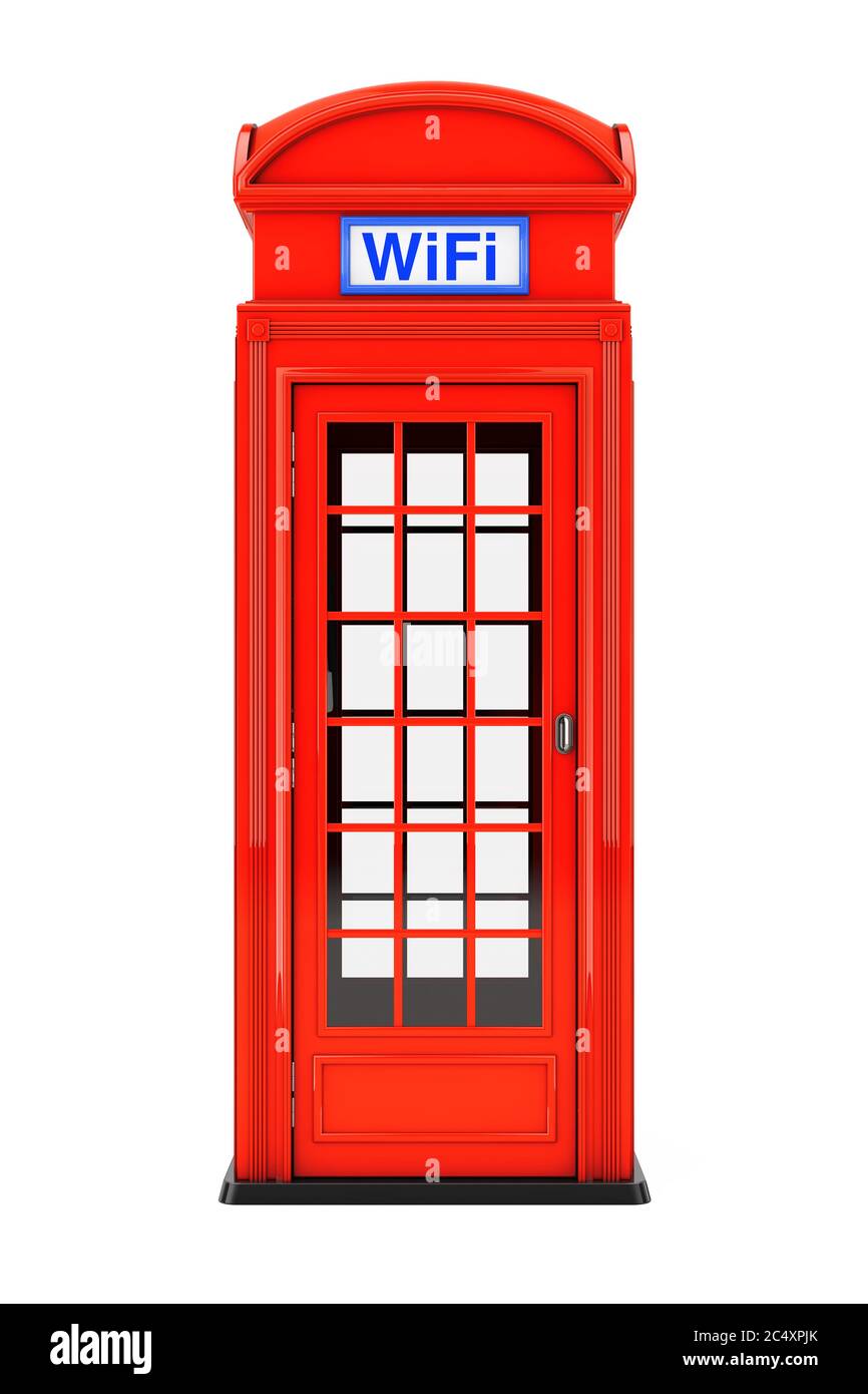 Classic British Red Phone Booth with WiFi Sign on a white background ...