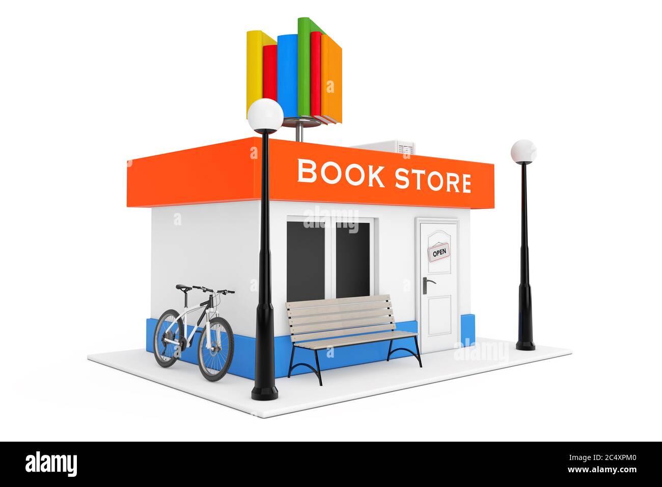 Toy Cartoon Book Shop or Book Store Building Facade on a white ...