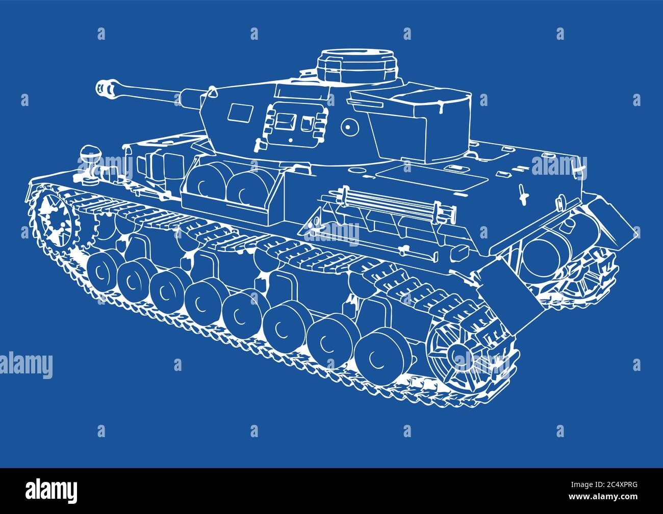 drawing of old military equipment tank on a blue background vector ...