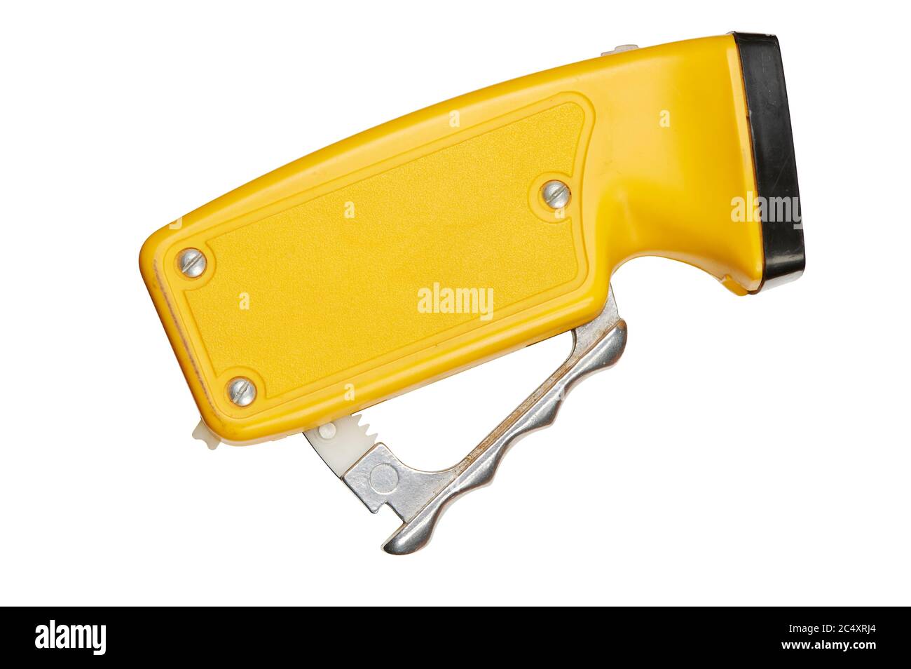 Retro old mechanically powered flashlight isolated on white with ...