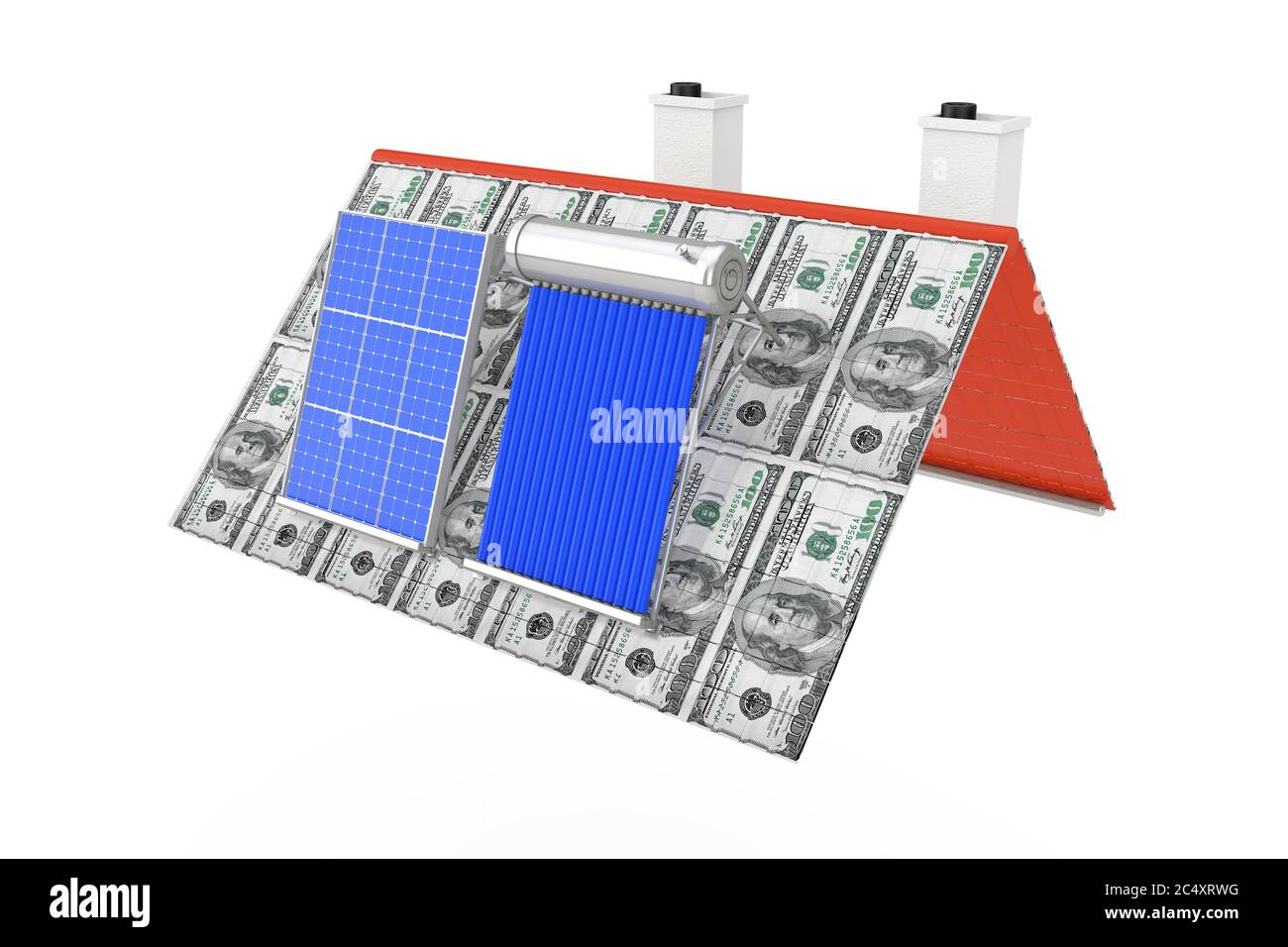 Solar Water Heater and Solar Panel Installed on a Dollar Bills Roof on ...