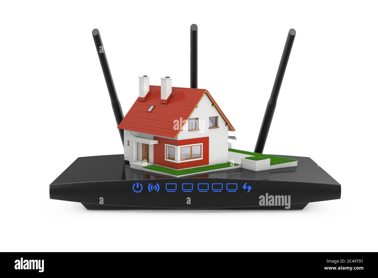 Home Wireless Network Concept. Cottage House with Modern WiFi Router on ...