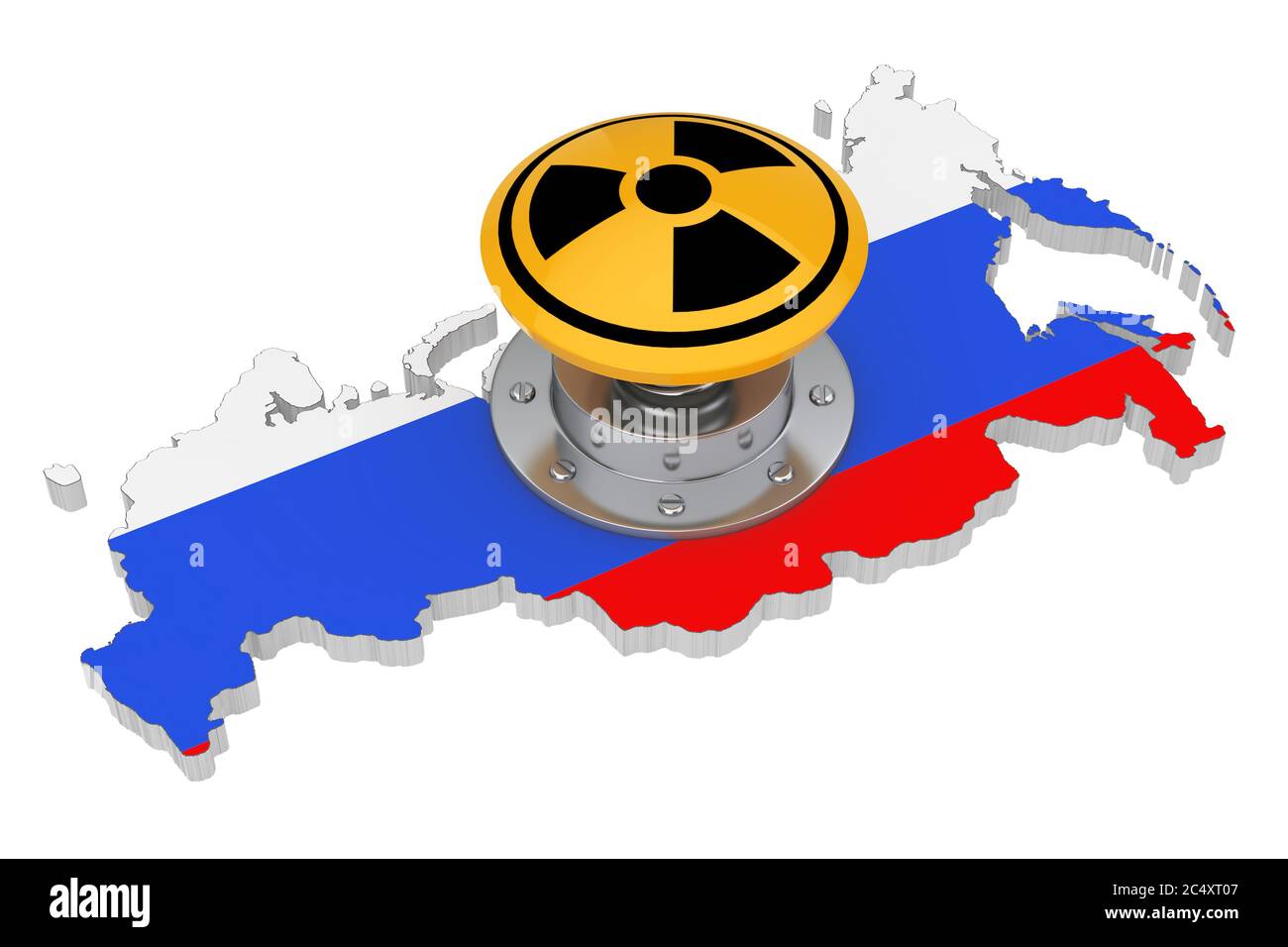 Yellow Atomic Bomb Launch Nuclear Button with Radiation Symbol over ...