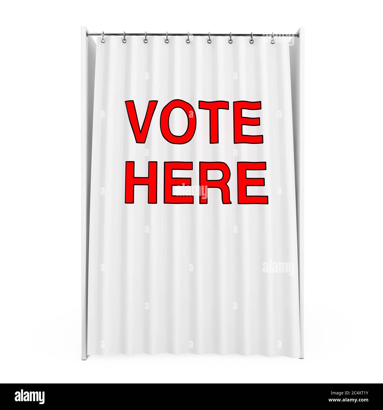 White Voting Booth with Curtain and Vote Here Sign on a white ...