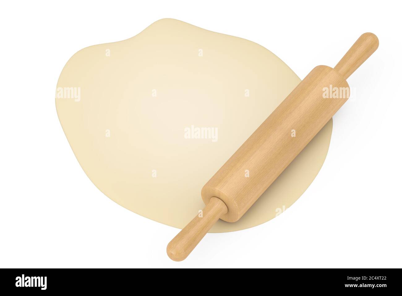 Wooden Rolling Pin with Fresh Raw Dough on a white background. 3d ...