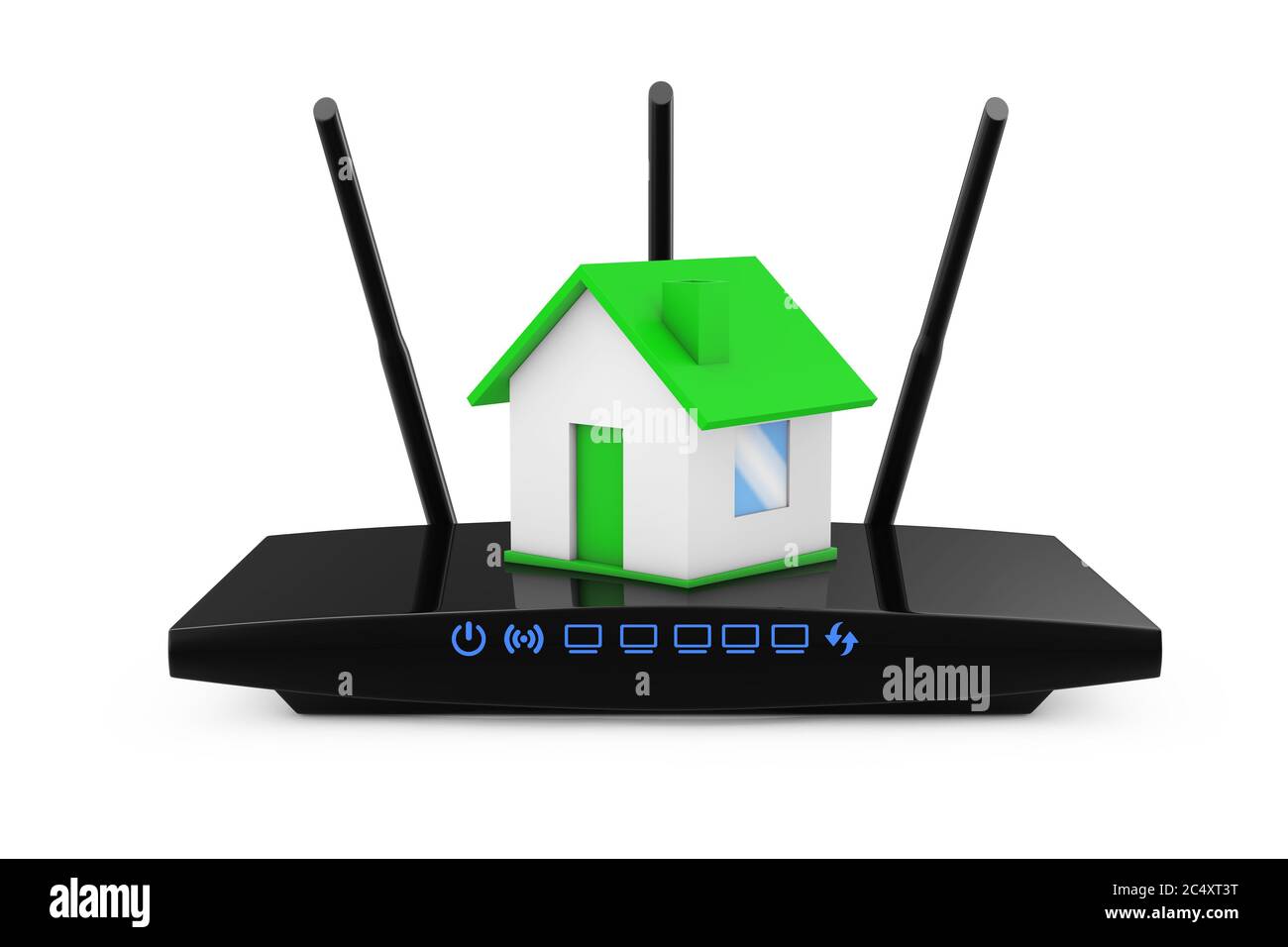 Home Wireless Network Concept. House with Modern WiFi Router on a white ...
