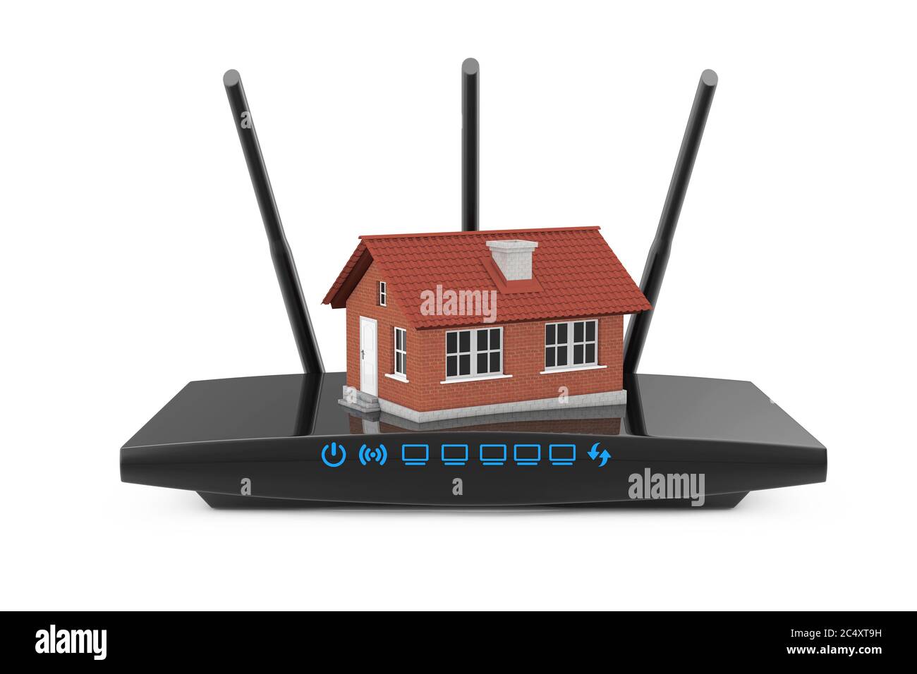 Home Wireless Network Concept. House with Modern WiFi Router on a white ...