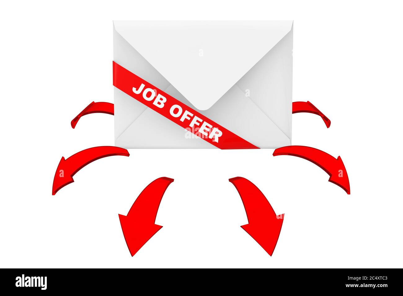 Envelope with Job Offer Ribbon Sign and Glowing Red Direction Arrows on ...