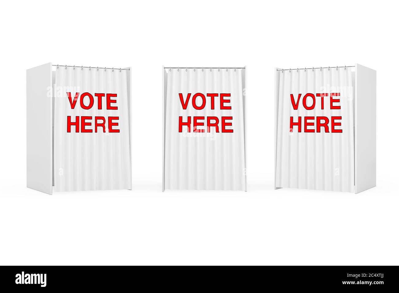 White Voting Booth with Curtain and Vote Here Sign on a white ...