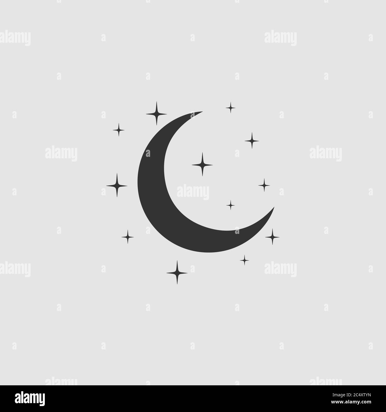 Night icon flat. Black pictogram on grey background. Vector ...