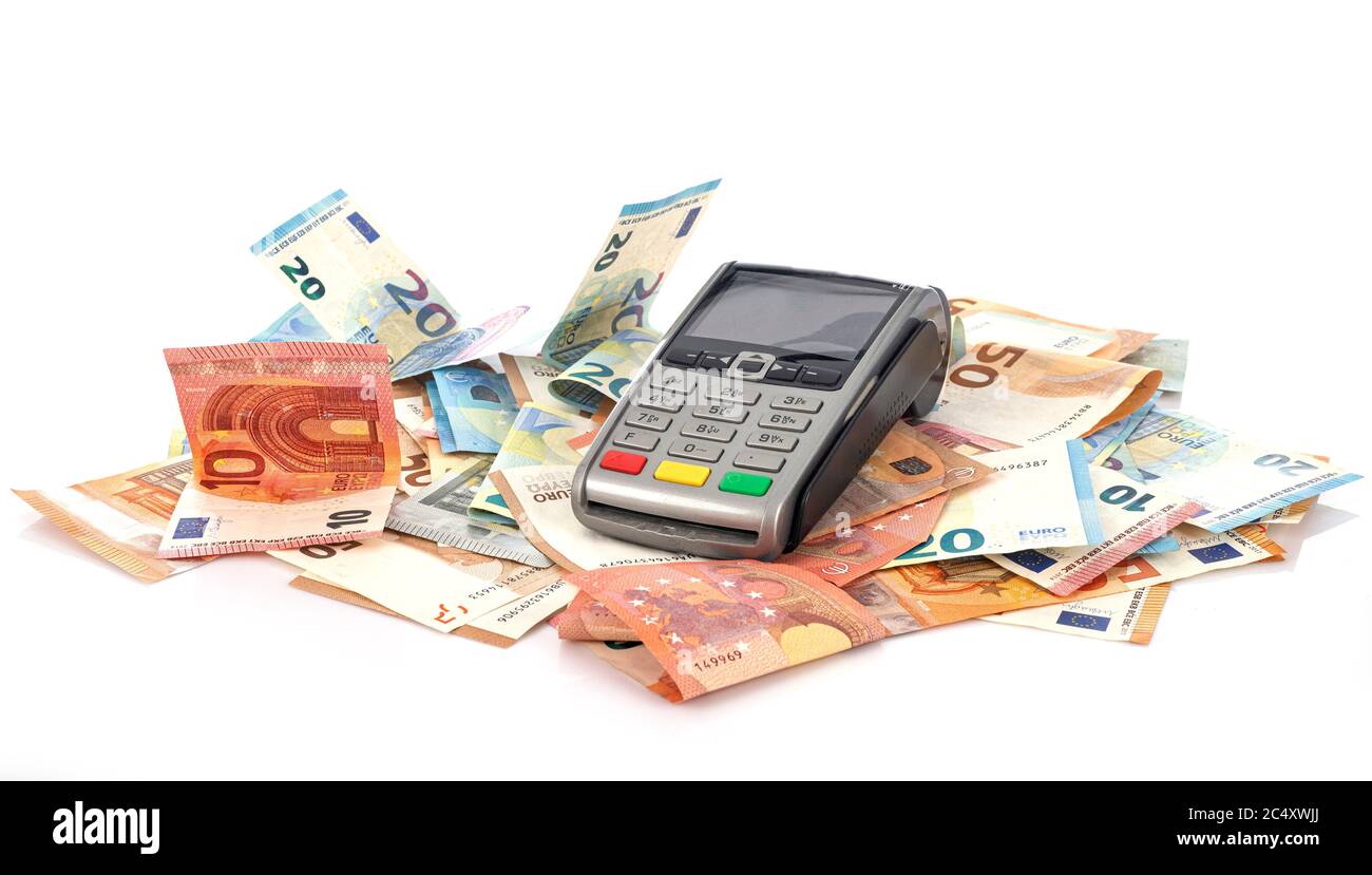 card terminal in front of white background Stock Photo - Alamy