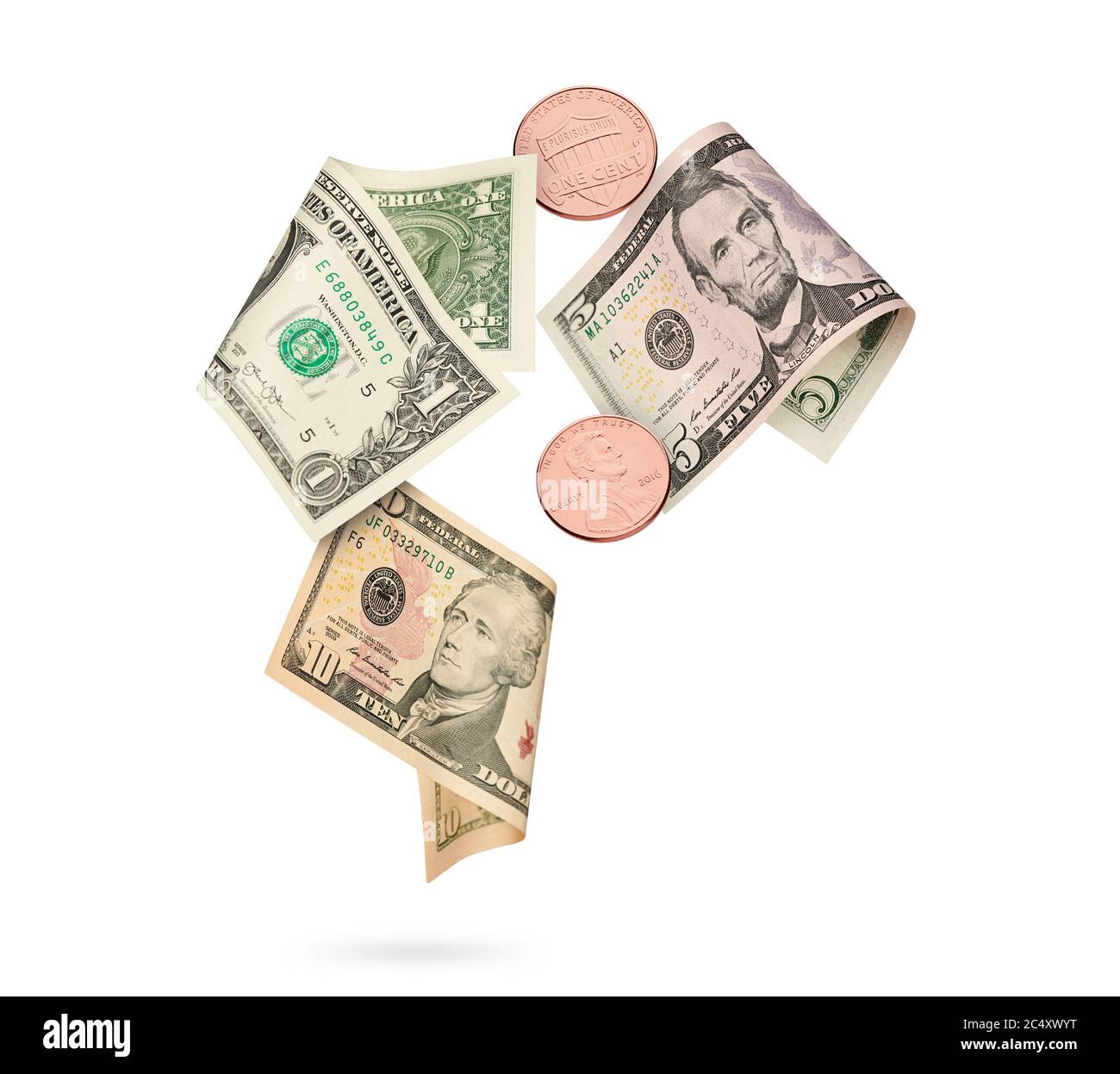 American dollars and coins isolated on white background Stock Photo - Alamy