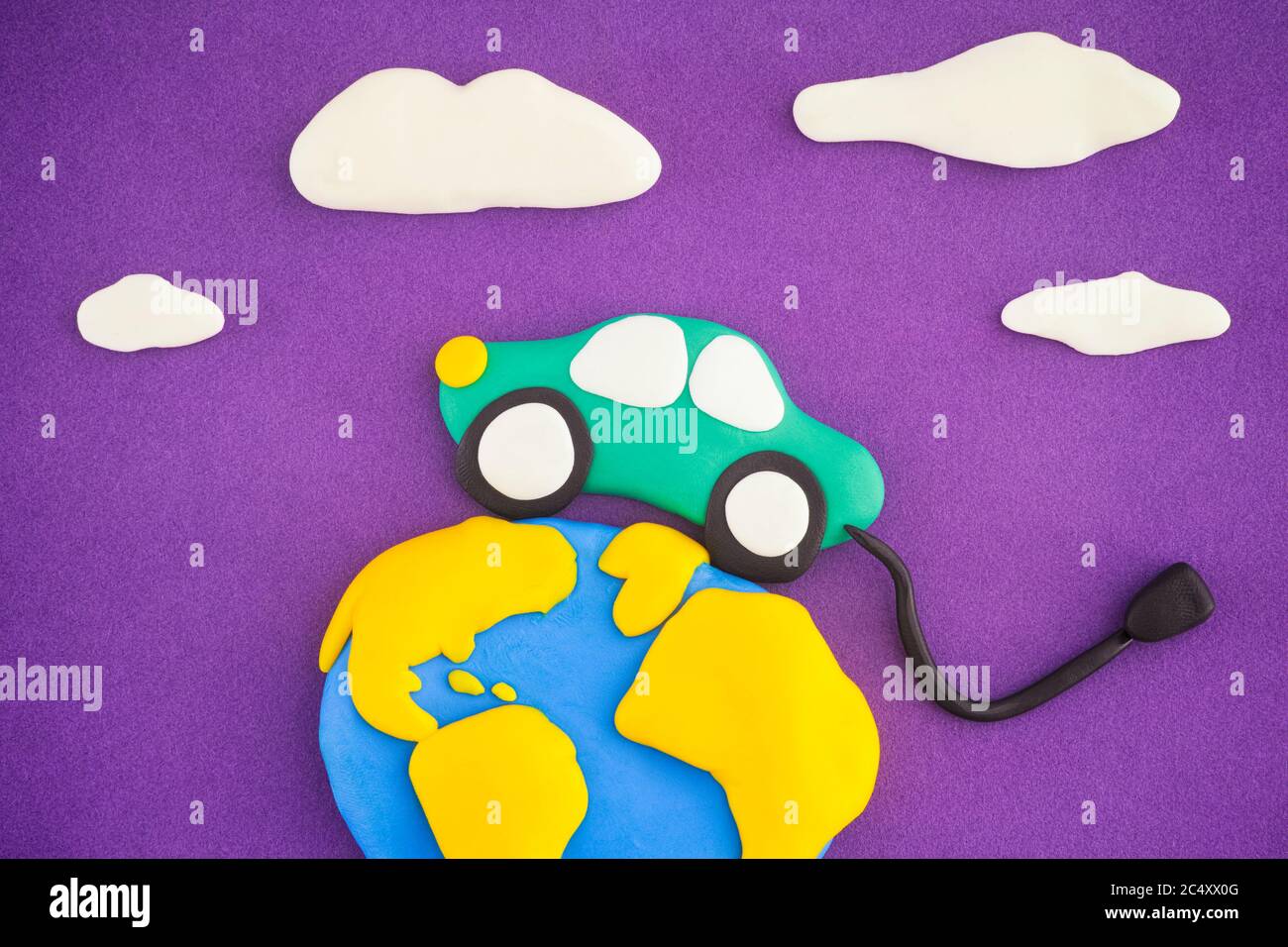 Electric car driving around planet Earth. Concept Image. Scene is made ...