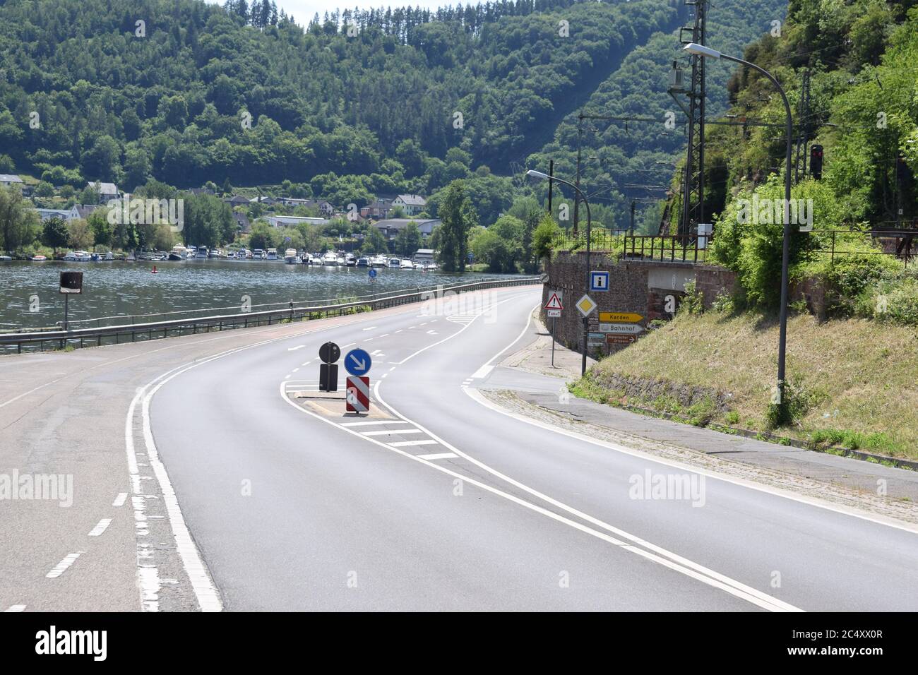 Mosel valley waterfront road in Treis-Karden Stock Photo - Alamy