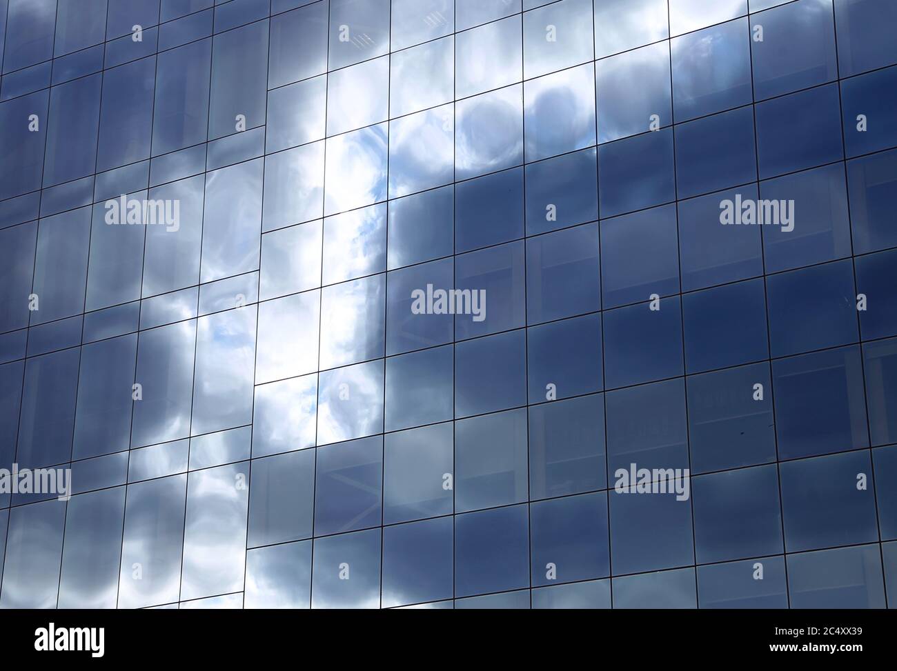 Texture, pattern, background. Reflection in building windows. Blue ...
