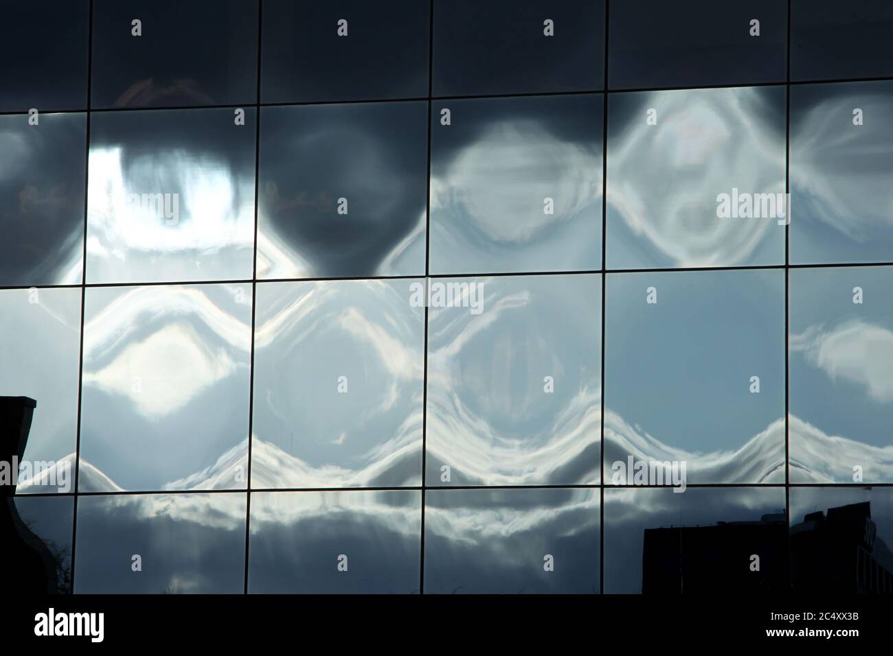 Texture, pattern, background. Reflection in building windows. Blue ...