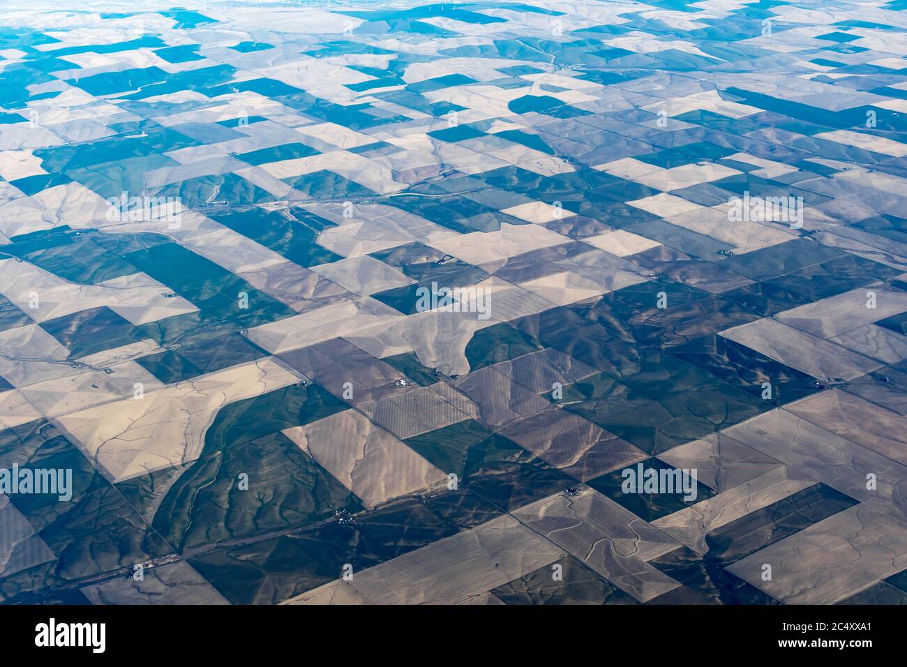 Aerial view of crop circles and crop squares from Idaho near the snake ...