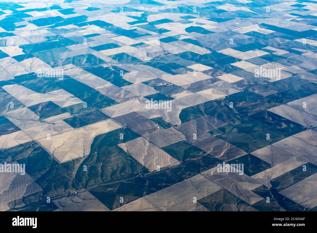 Aerial view of crop circles and crop squares from Idaho near the snake ...