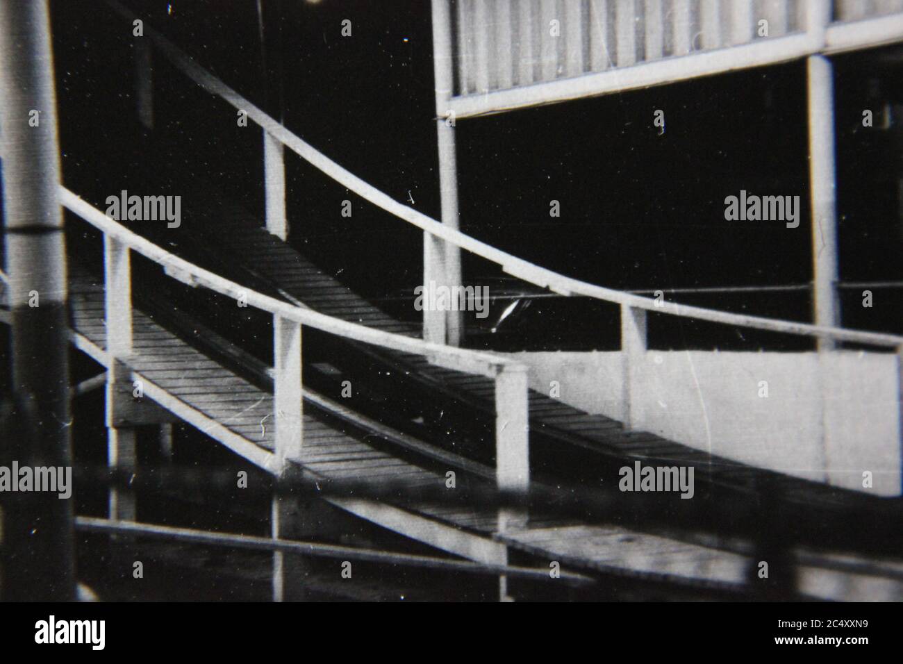 Fine 70s vintage black and white photography of a roller coaster ride ...