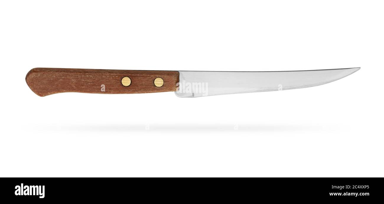old kitchen knife with wooden handle isolated on white with clipping ...