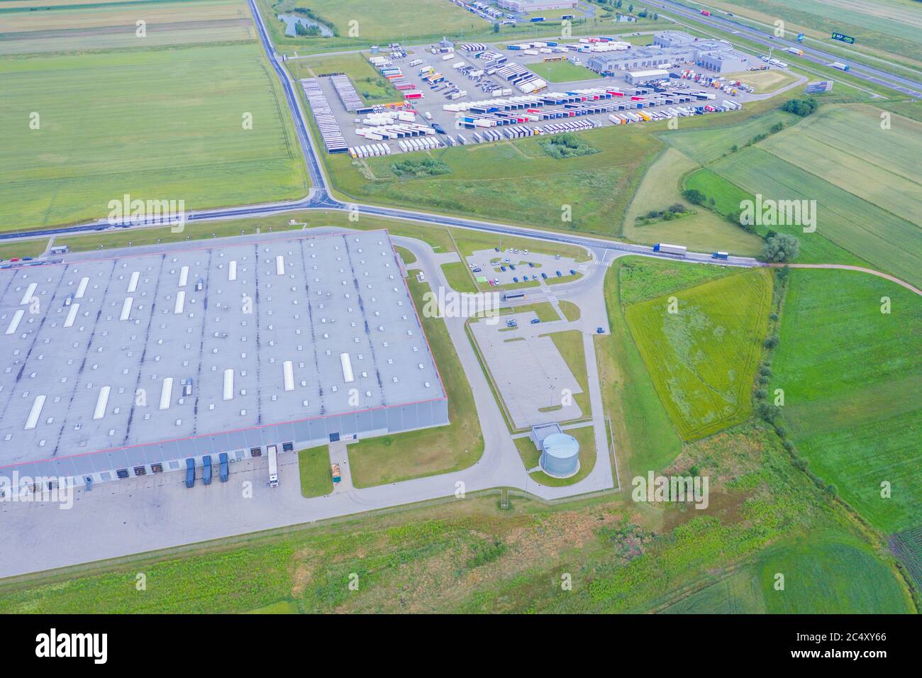 Aerial view of the distribution center, drone photography of the ...