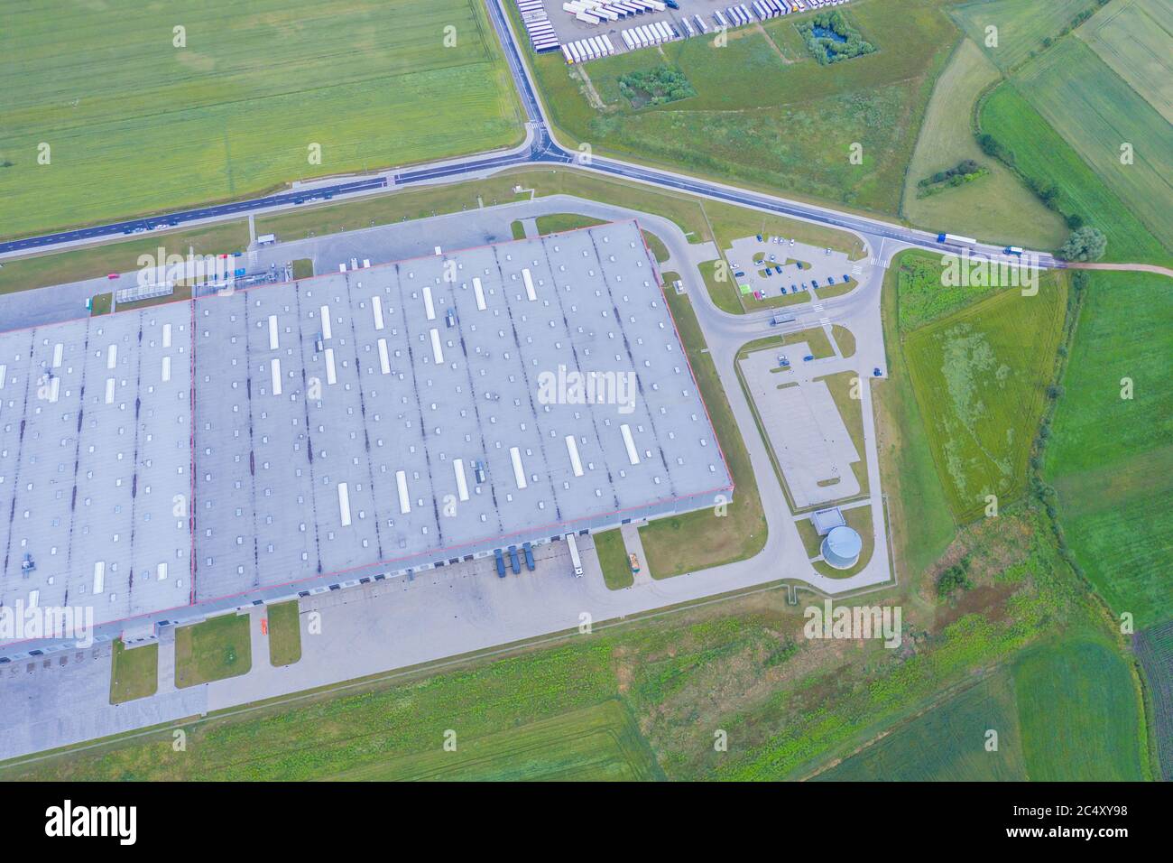Aerial view of the distribution center, drone photography of the ...