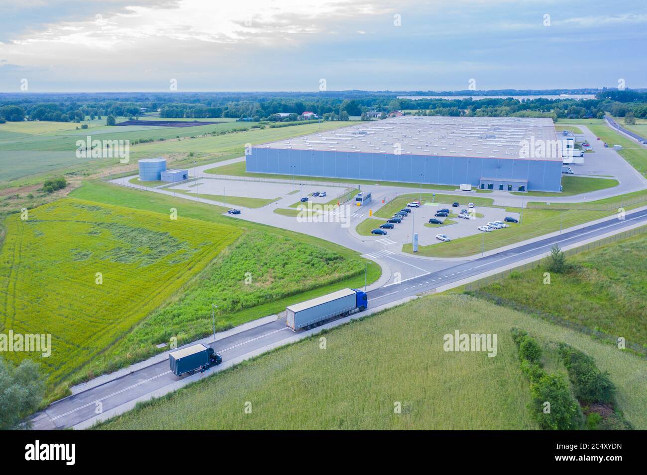 Aerial view of goods warehouse. Logistics center in industrial city ...