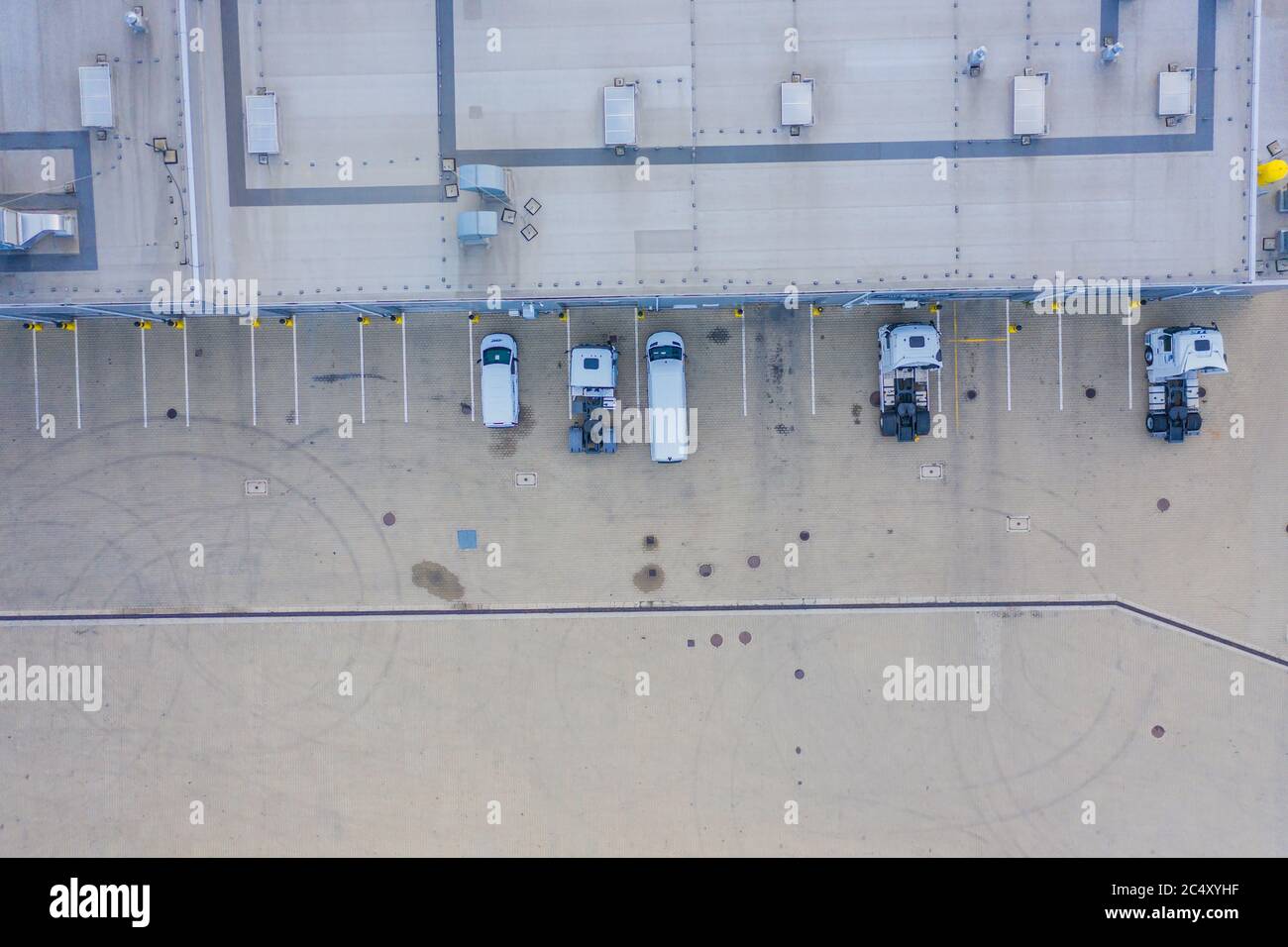 Aerial top view of the large logistics park with warehouse, loading hub ...