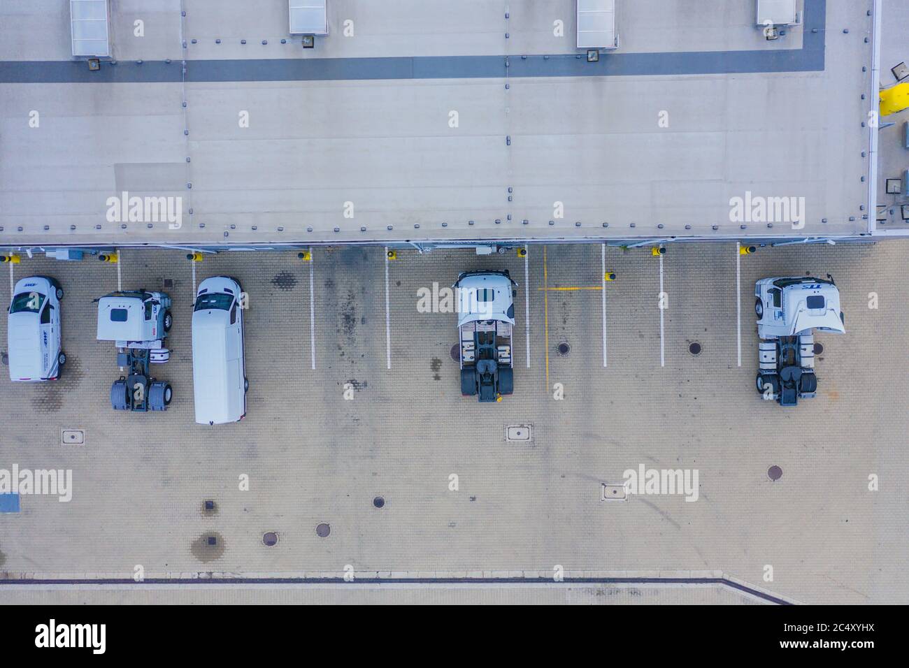 Aerial top view of the large logistics park with warehouse, loading hub ...
