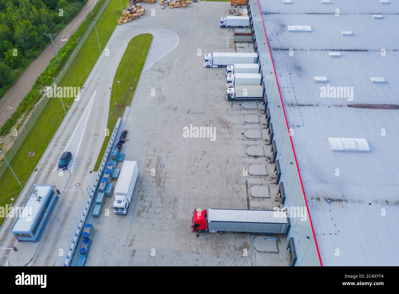 Aerial view of goods warehouse. Logistics center in industrial city ...