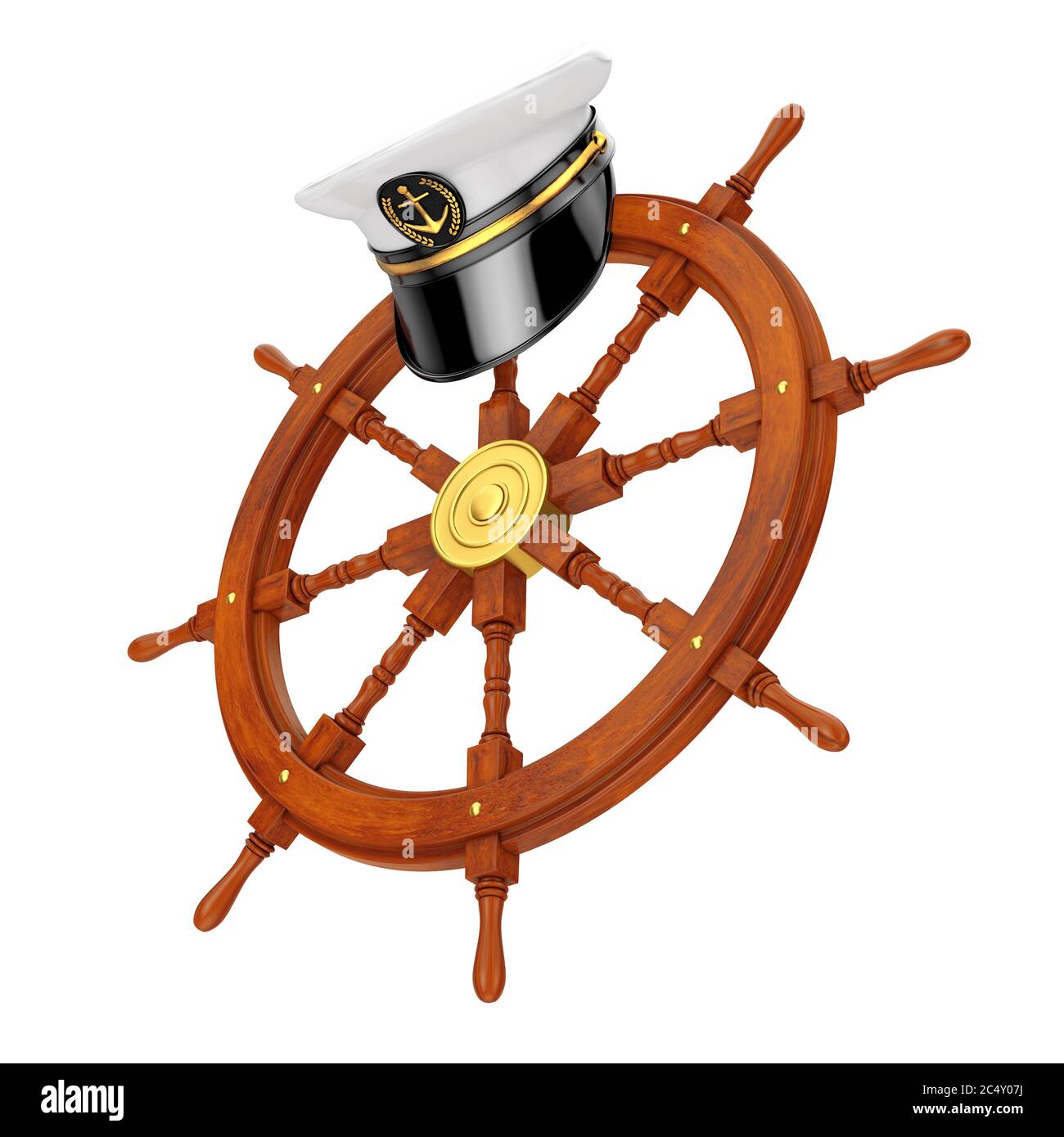 Naval Officer, Admiral, Navy Ship Captain Hat over Ship Steering Wheel ...