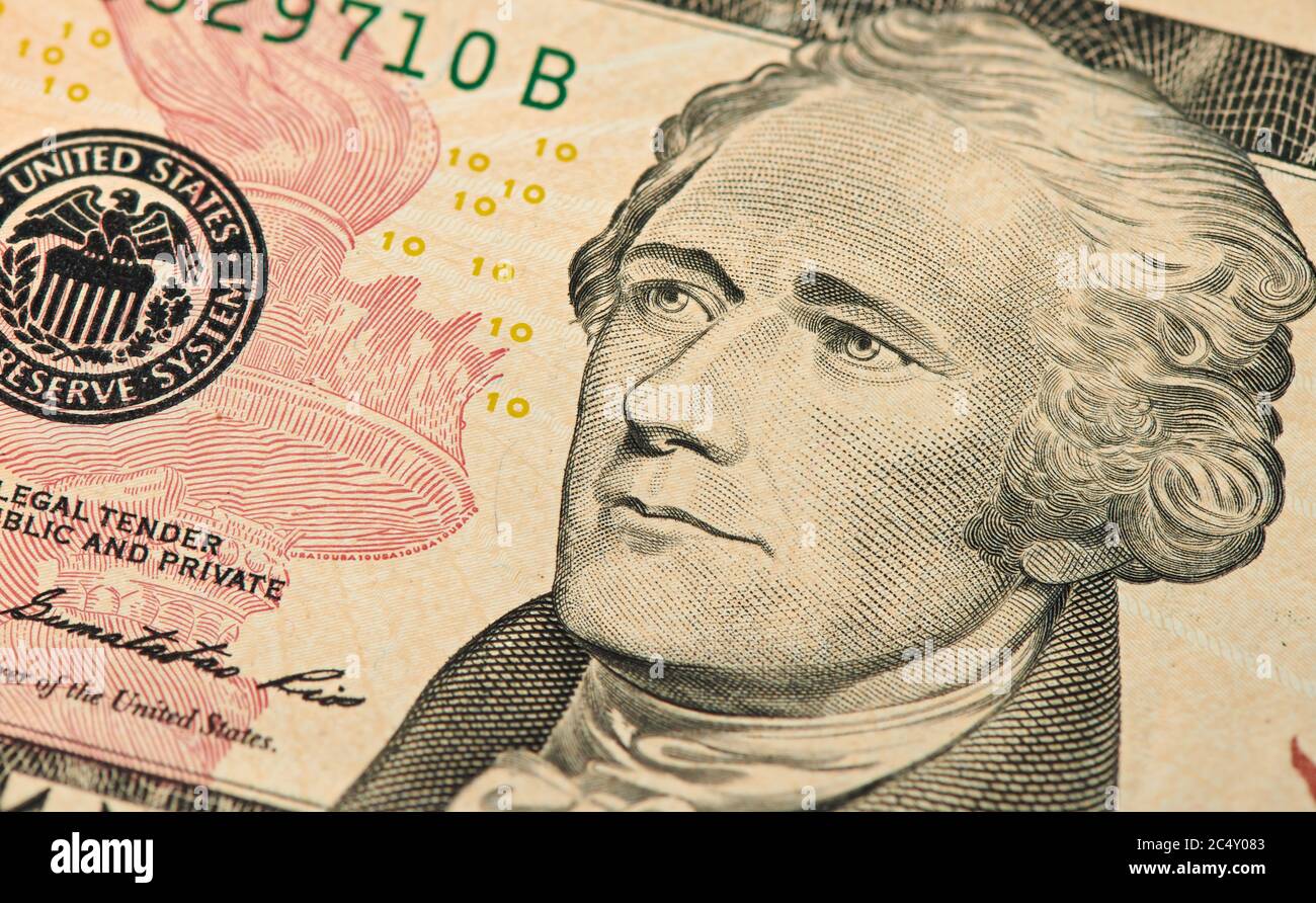 President Hamilton on a US dollars banknote Stock Photo - Alamy