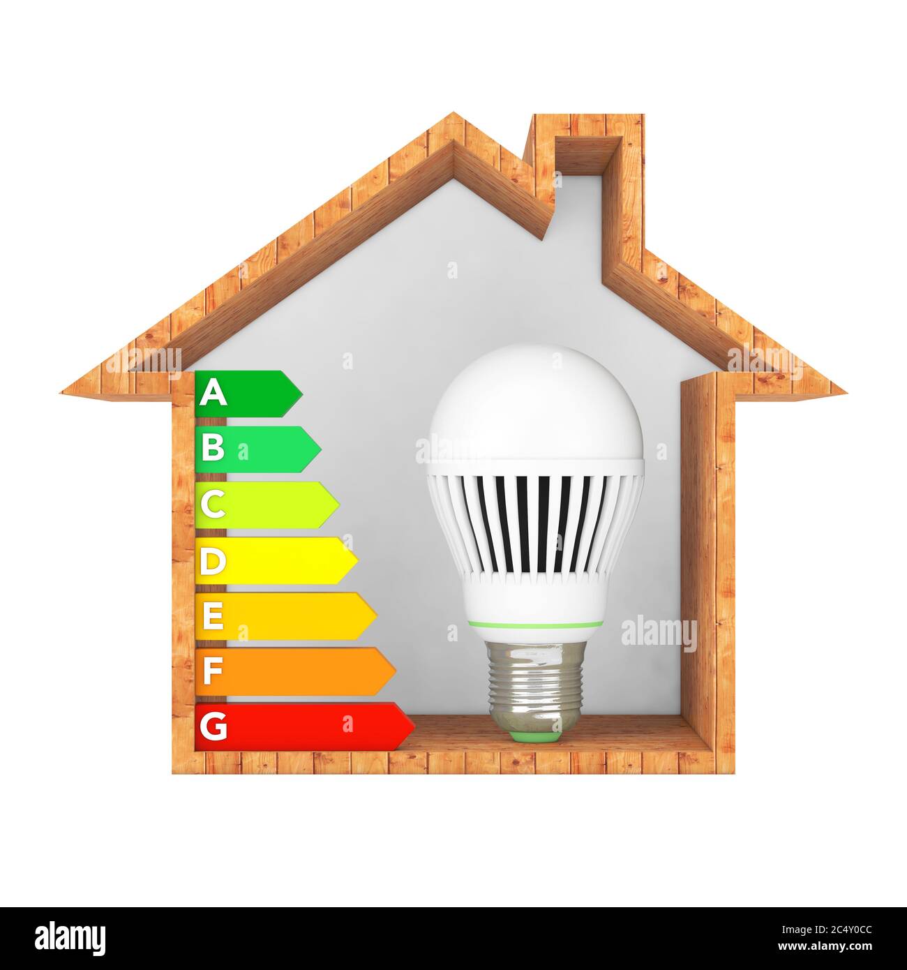 LED Bulb with Energy Efficiency Rating Chart in Abstract Wooden ...